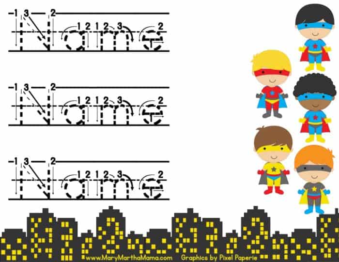 Super Hero Name Tracing Printables – Mary Martha Mama