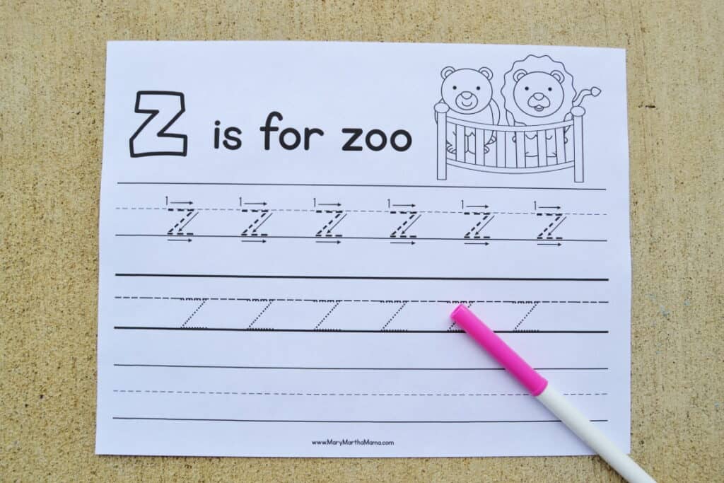Letter Z Tracing Worksheets – Mary Martha Mama