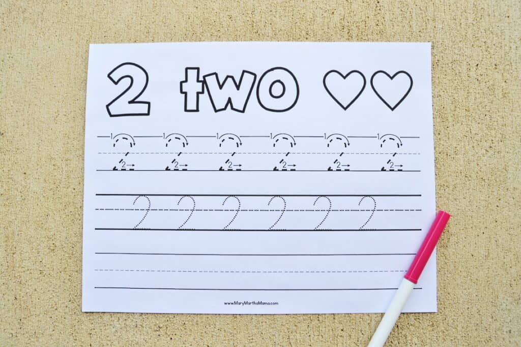 Number 2 Tracing Worksheet – Mary Martha Mama