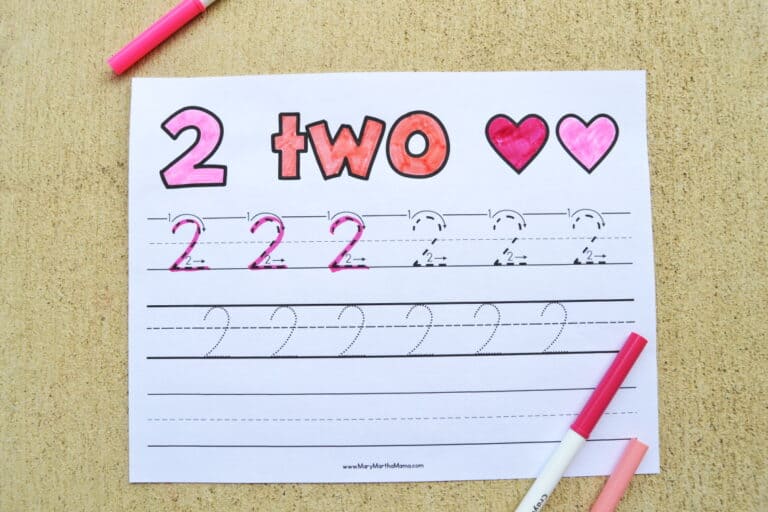 Number 2 Tracing Worksheet – Mary Martha Mama