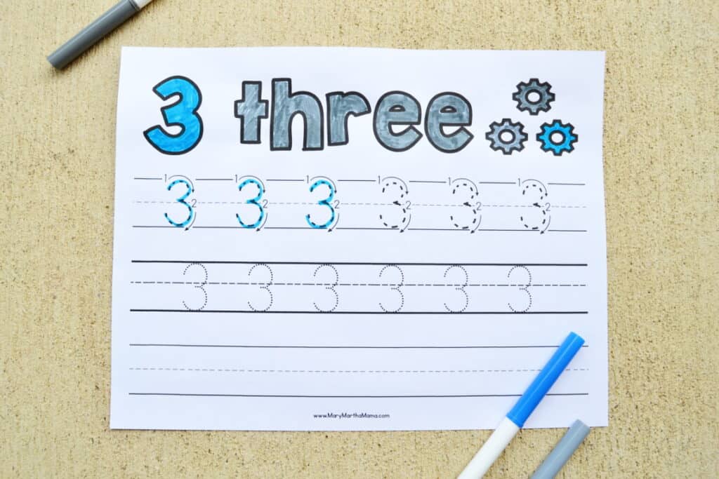 Number 3 Tracing Worksheet – Mary Martha Mama