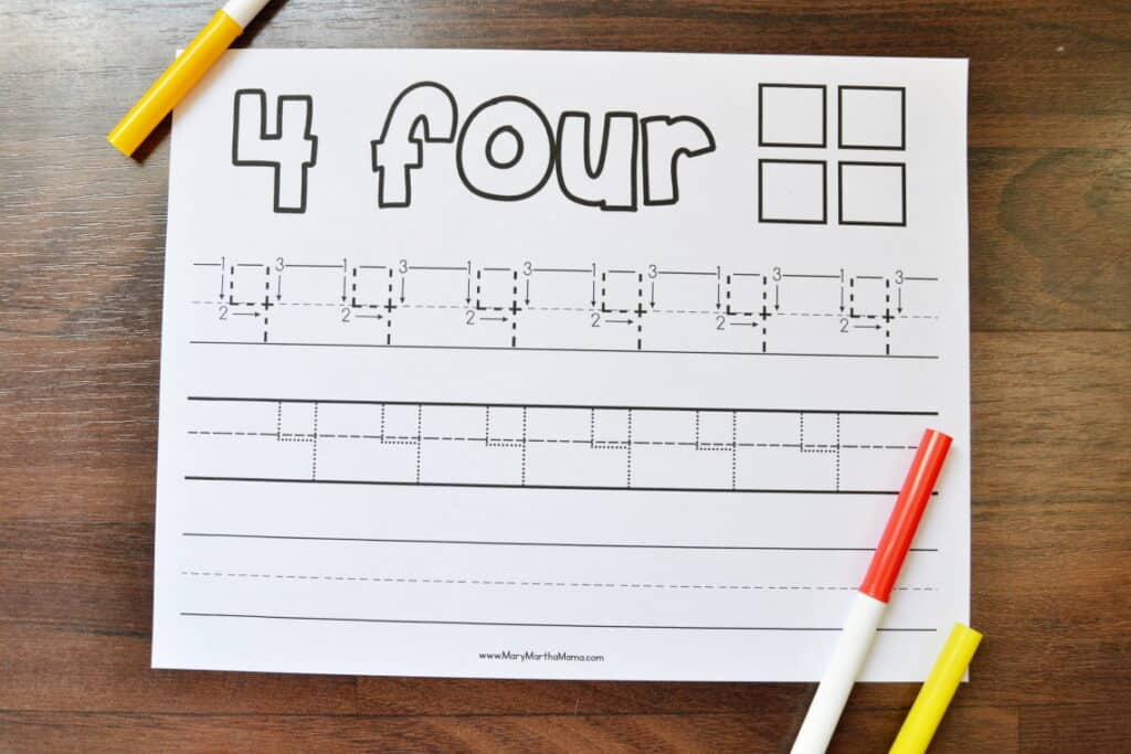 Number 4 Tracing Worksheet – Mary Martha Mama