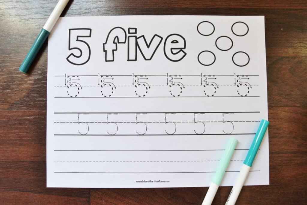 Number 5 Tracing Worksheet – Mary Martha Mama