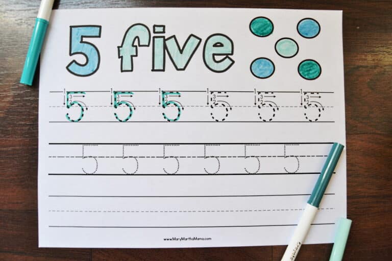 Number 5 Tracing Worksheet – Mary Martha Mama