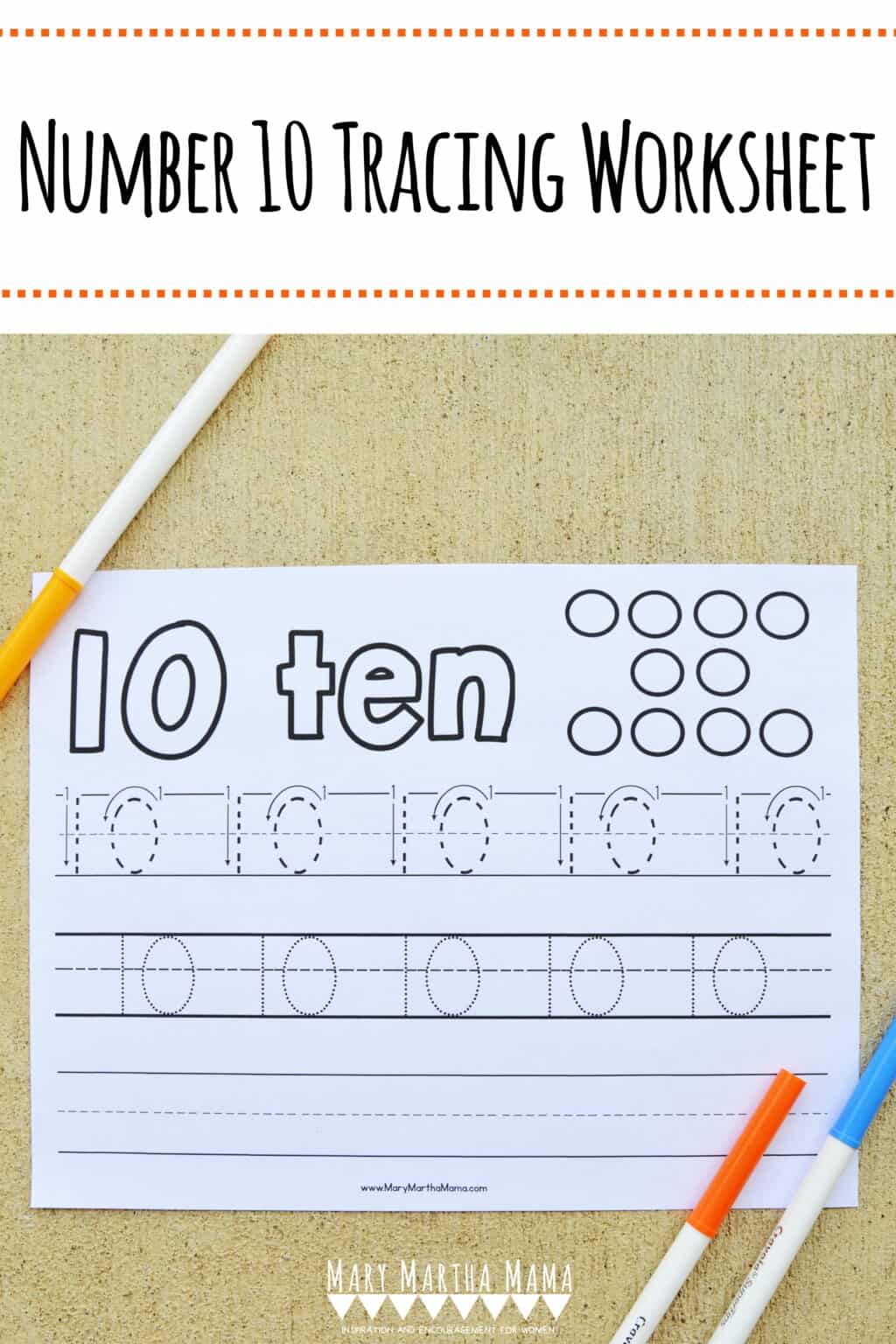 Number 10 Tracing Worksheet – Mary Martha Mama