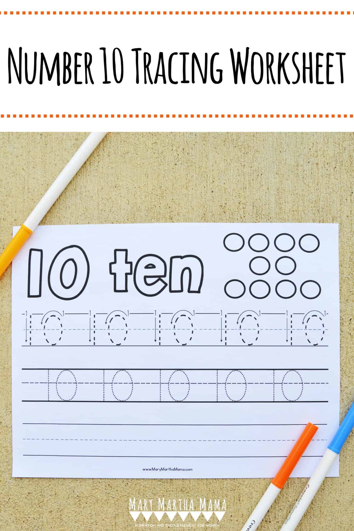 Number 10 Tracing Worksheet – Mary Martha Mama
