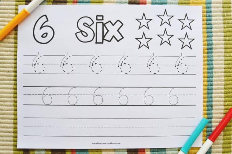 Number 6 Tracing Worksheet – Mary Martha Mama