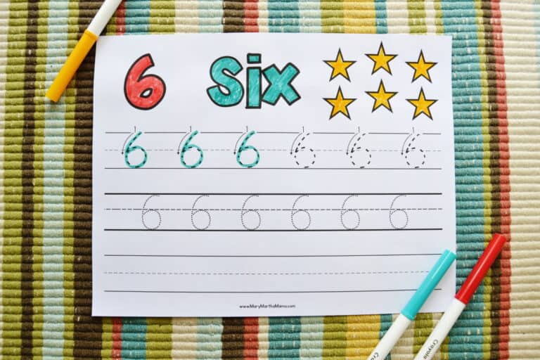 Number 6 Tracing Worksheet – Mary Martha Mama