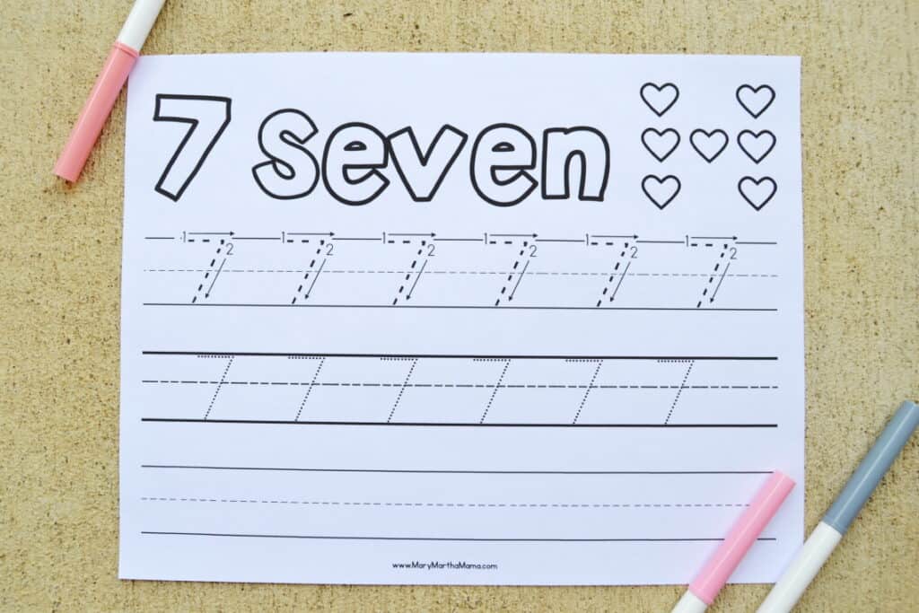 Number 7 Tracing Worksheet – Mary Martha Mama