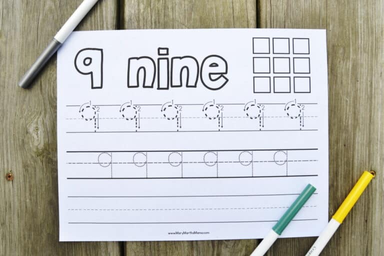 Number 9 Tracing Worksheet – Mary Martha Mama