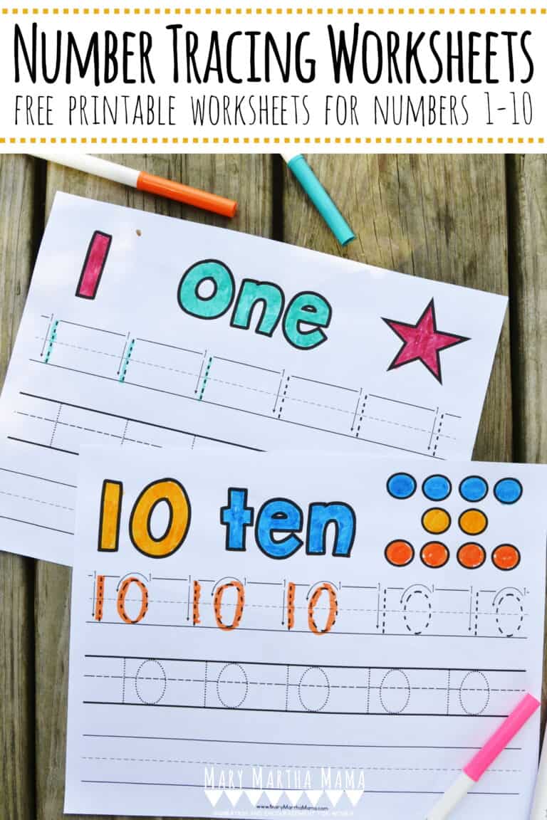 Number Tracing Worksheets 1-10 – Mary Martha Mama