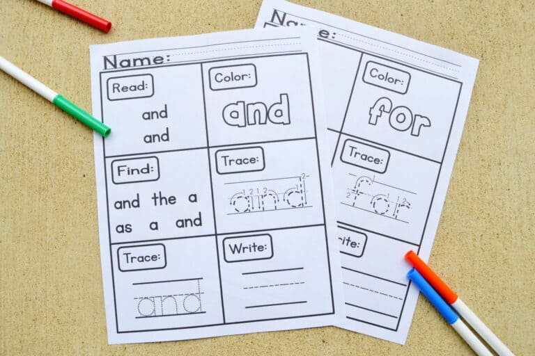 PreK Sight Words Worksheets – Mary Martha Mama