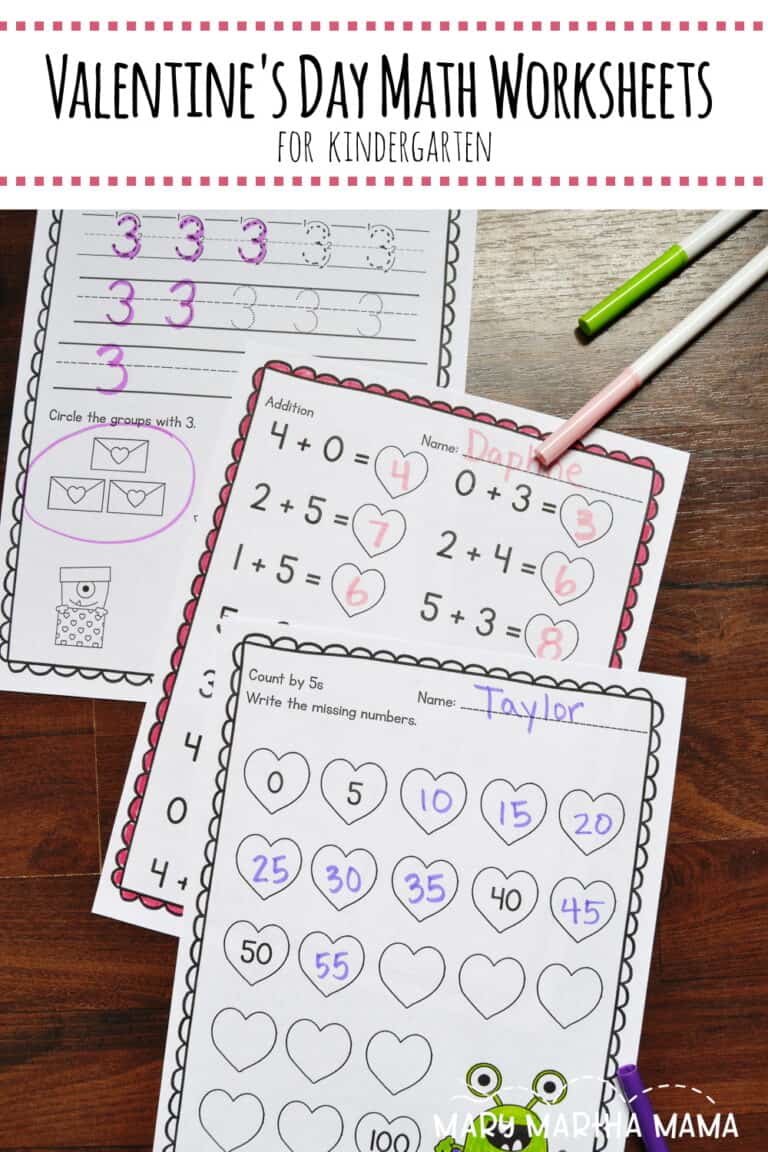 Valentine's Day Math Worksheets for Kindergarten – Mary Martha Mama