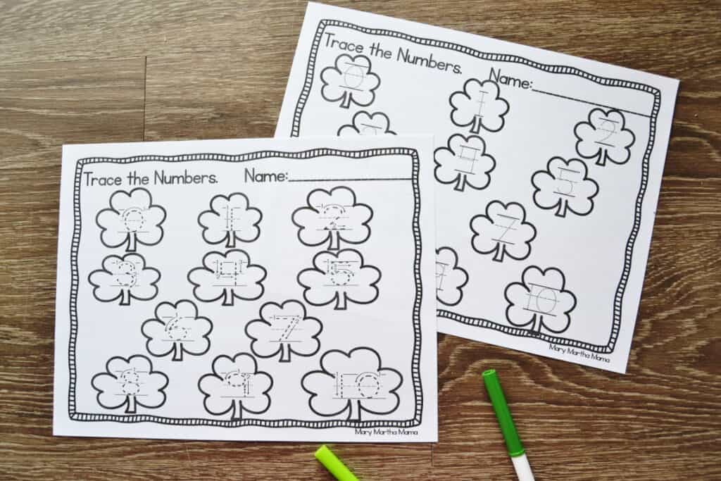 St. Patrick's Day Letter + Number Tracing Sheets – Mary Martha Mama