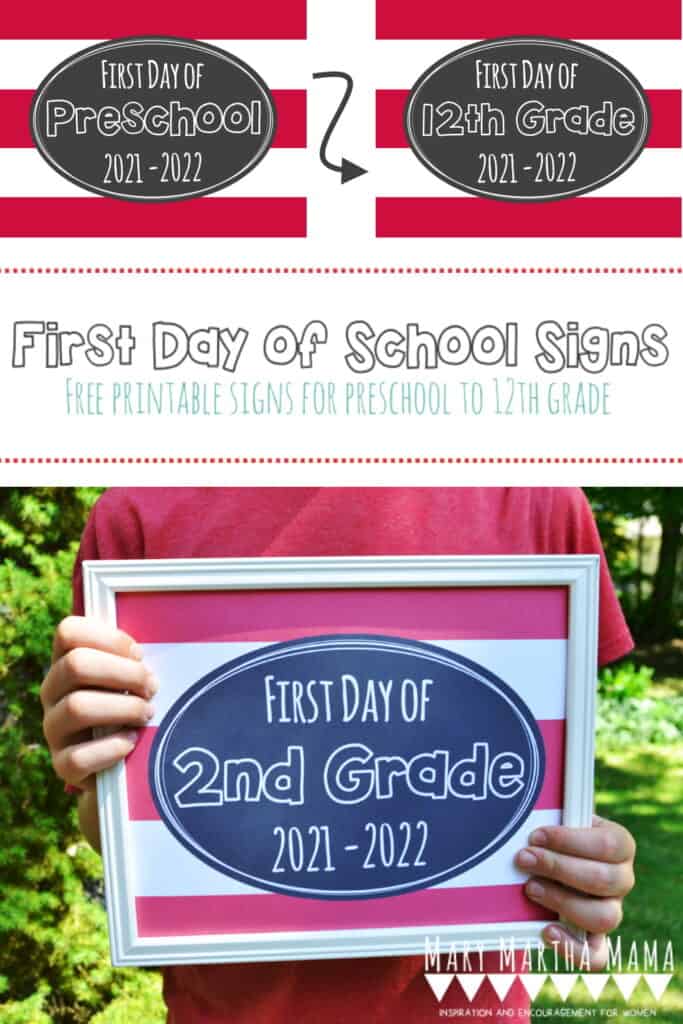 Free Printable First Day of School Signs 2021 – Mary Martha Mama